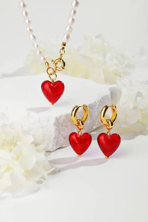 CLASSICHARMS Esmée Glaze Heart Dangle Earrings - Red