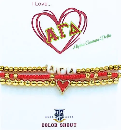 COLOR SHOUT Alpha Gamma Delta Bracelet Stack - Yellow Gold