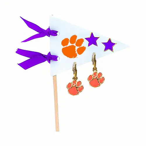 COLOR SHOUT Clemson University Pennant Earrings - Yellow Gold