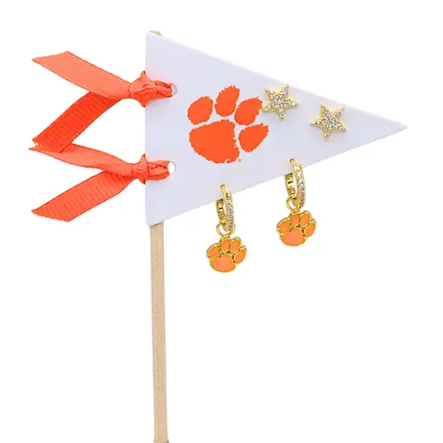 COLOR SHOUT Clemson University Pennant Earrings - Yellow Gold
