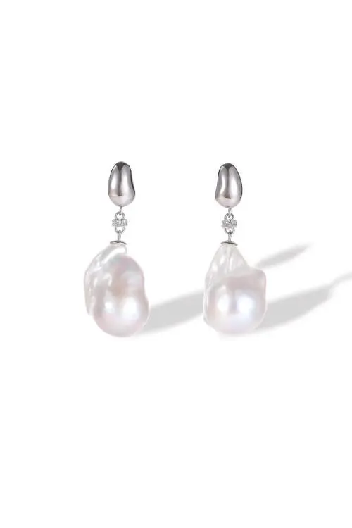 CLASSICHARMS Freshwater Baroque Pearl Drop Earrings - Silver