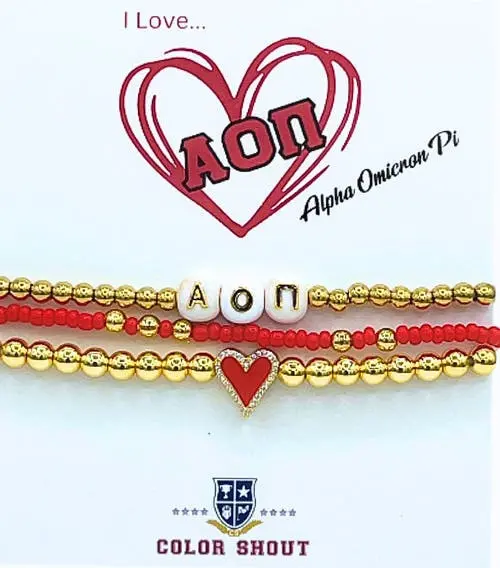 COLOR SHOUT Alpha Omicron Pi Bracelet Stack - Yellow Gold