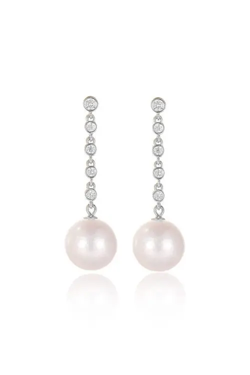 CLASSICHARMS Electra Rivière Freshwater Pearl Drop Earrings - Silver