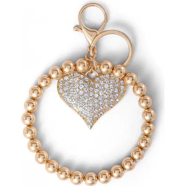 Jessica Simpson Heart Charm Beaded Bracelet Keychain - Gold