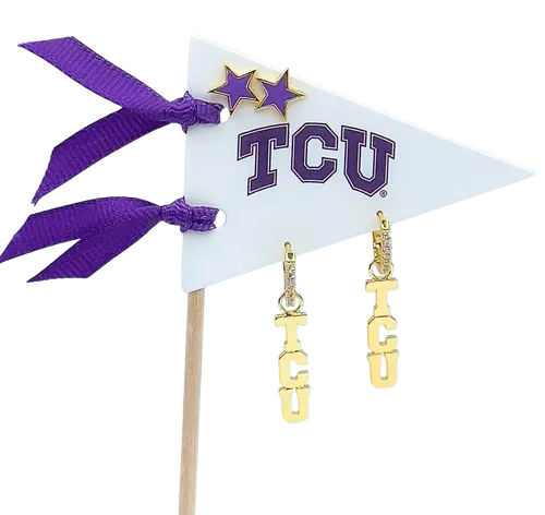 COLOR SHOUT Texas Christian University Pennant Earring Set - Yellow Gold