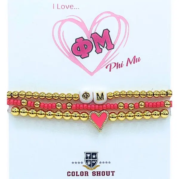COLOR SHOUT Phi Mu Bracelet Stack - Yellow Gold