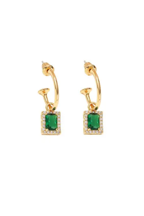 CLASSICHARMS Emerald Zirconia Hoop Drop Earrings - Gold