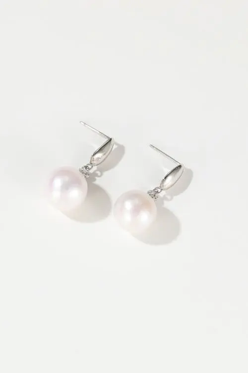 CLASSICHARMS Freshwater Pearl Drop Earrings - Silver