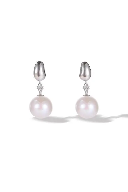 CLASSICHARMS Freshwater Pearl Drop Earrings - Silver