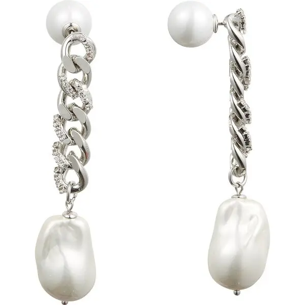 CLASSICHARMS Baroque Pearl Chain Drop Earrings - Silver