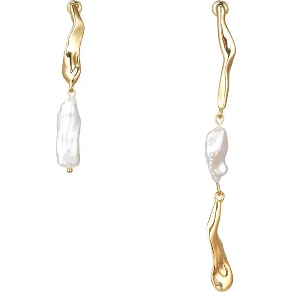 CLASSICHARMS Freshwater Baroque Pearl Asymmetrical Drop Earrings - Gold