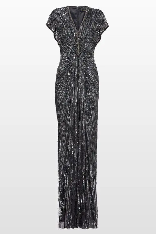 Jenny Packham Sequin-embellished V-neck Maxi Dress - Shadow Grey