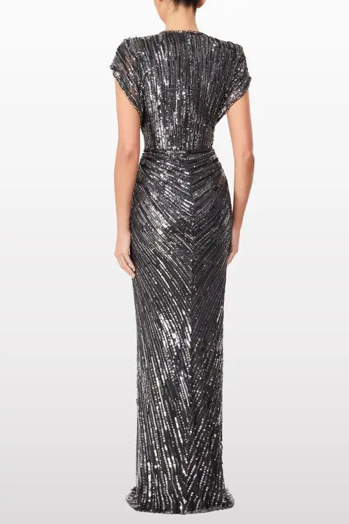 Jenny Packham Sequin-embellished V-neck Maxi Dress - Shadow Grey