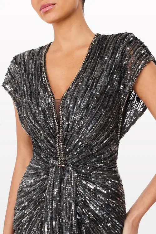Jenny Packham Sequin-embellished V-neck Maxi Dress - Shadow Grey