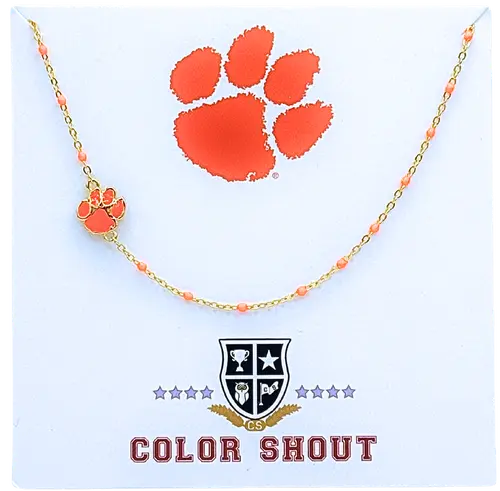 COLOR SHOUT Clemson University Side Set Logo Necklace - Yellow Gold