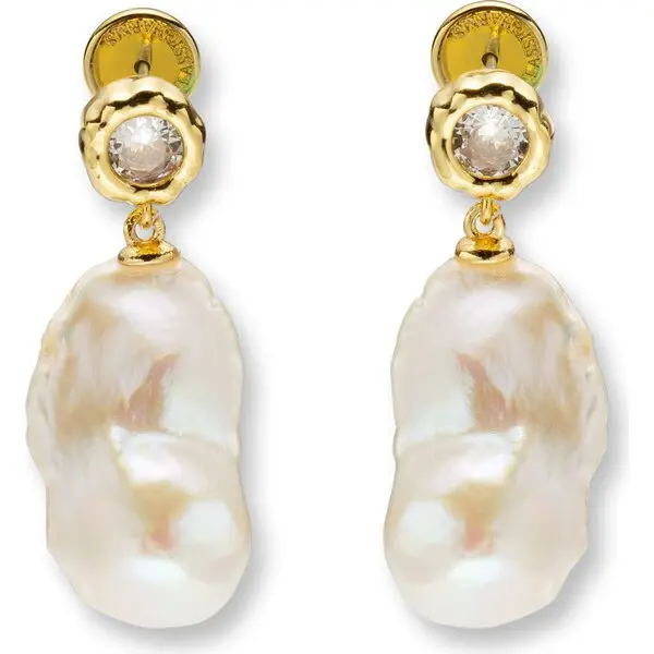 CLASSICHARMS Skyler Freshwater Baroque Pearl Drop Earrings - Gold/clear