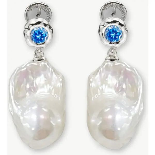CLASSICHARMS Skyler Freshwater Baroque Pearl Drop Earrings - Silver/blue