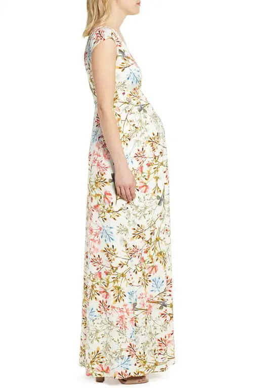 TIFFANY ROSE MATERNITY Alana Floral Print Crossover Neckline Maxi Dress - White
