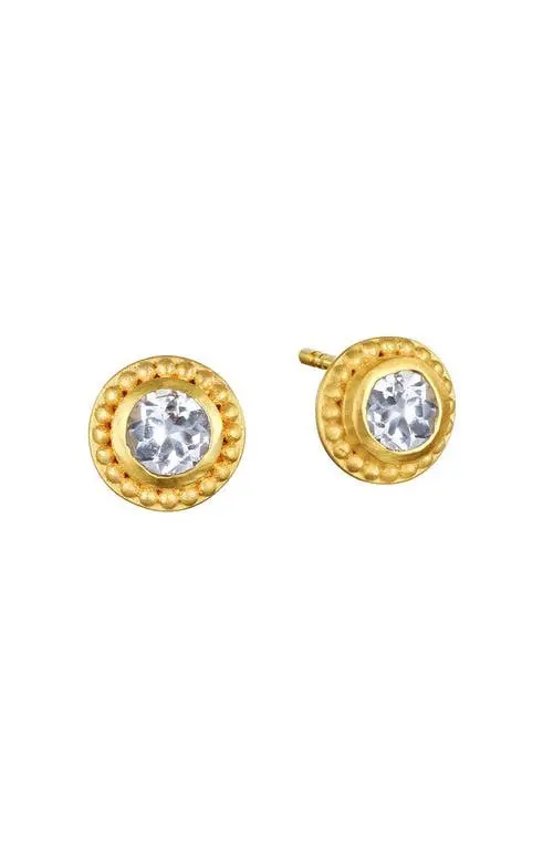 SATYA JEWELRY White Topaz Stud Earrings - Gold