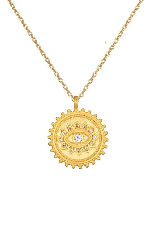 SATYA JEWELRY True Visionary White Topaz Evil Eye Necklace - Gold