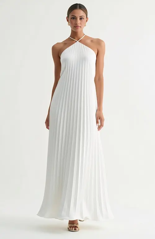 MODENAIRE Backless Pleated Crisscross-strap Maxi Dress