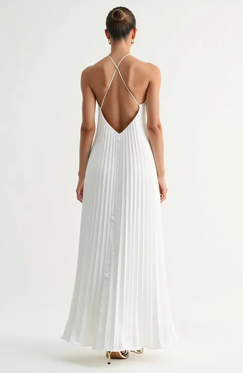 MODENAIRE Backless Pleated Crisscross-strap Maxi Dress