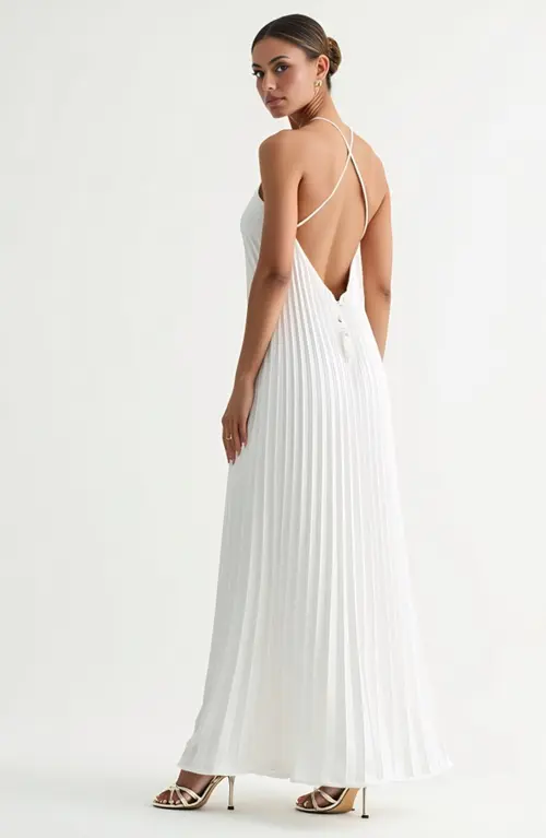 MODENAIRE Backless Pleated Crisscross-strap Maxi Dress