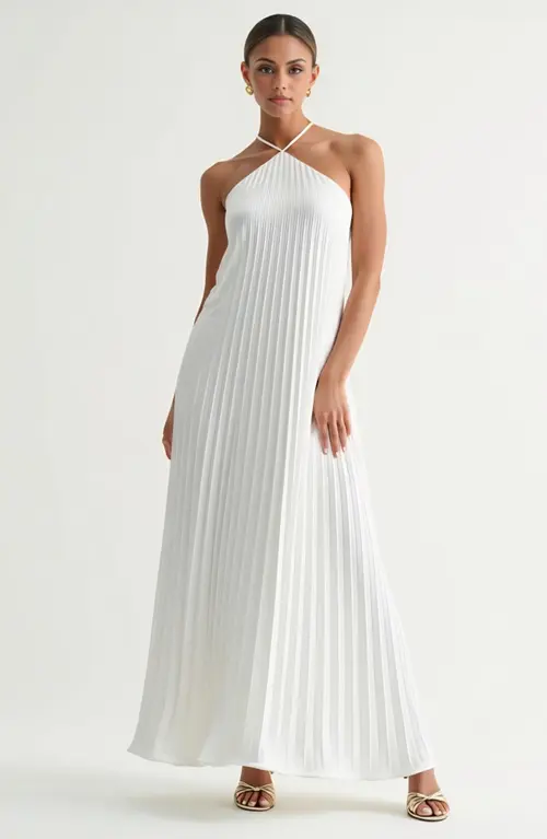 MODENAIRE Backless Pleated Crisscross-strap Maxi Dress