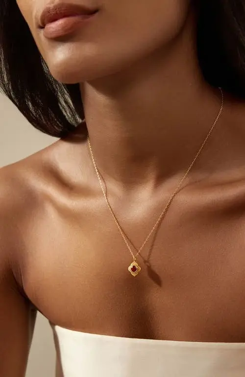 SATYA JEWELRY Garnet Lotus Pendant Necklace