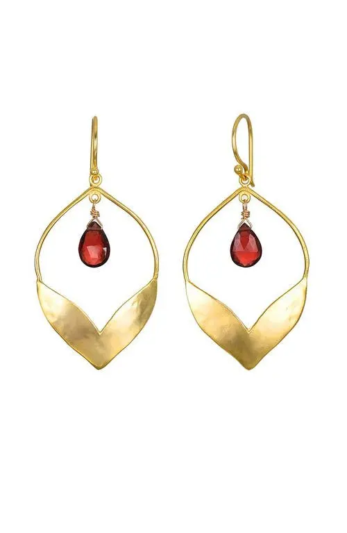 SATYA JEWELRY Infinite Possibilities Garnet Lotus Dangle Earrings - Red