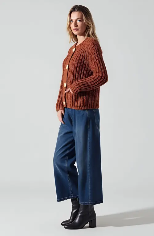 MODENAIRE Chunky Ribbed Cardigan With Gold-tone Buttons - Rust
