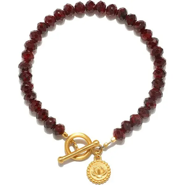 SATYA JEWELRY Garnet Lotus Toggle Bracelet - Red