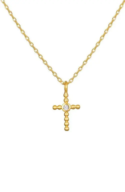 SATYA JEWELRY White Topaz Cross Pendant Necklace - Gold