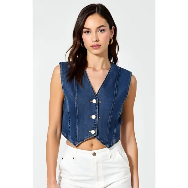 MODENAIRE Angled Hem Denim Vest
