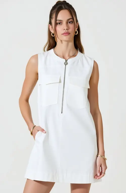 MODENAIRE Sleeveless Ring-pull Zip-front Mini Dress