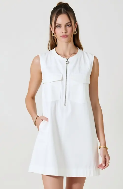MODENAIRE Sleeveless Ring-pull Zip-front Mini Dress