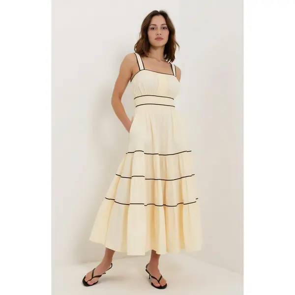 MODENAIRE Strappy Tiered Maxi Dress With Trim - Off-white /black