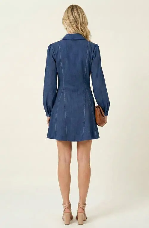 modenaire denim dress Sleeveless Denim Mini Dress with Tailored Seaming and Button Front   Modenaire