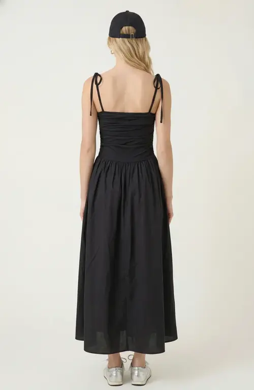MODENAIRE Ruched Bodice Tie Strap Midi Dress
