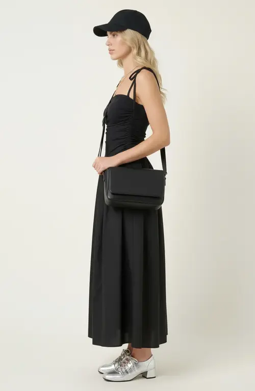 MODENAIRE Ruched Bodice Tie Strap Midi Dress