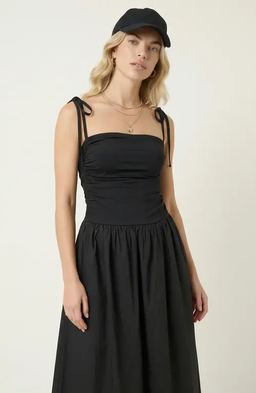 MODENAIRE Ruched Bodice Tie Strap Midi Dress