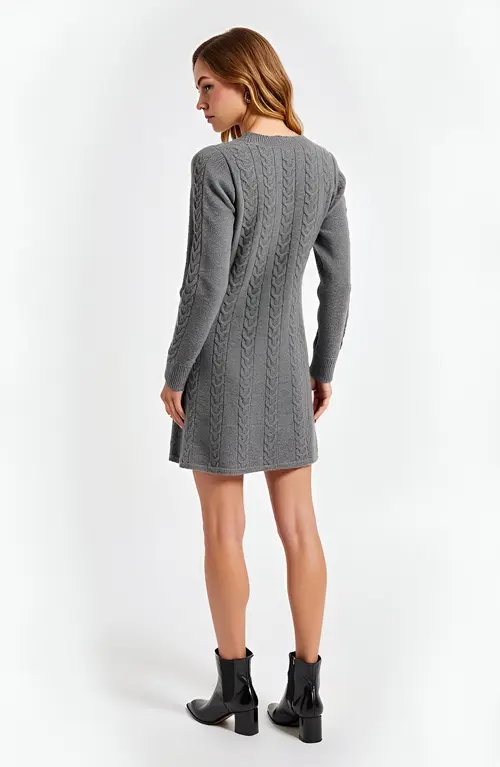 MODENAIRE Cable Knit V-neck Sweater Dress