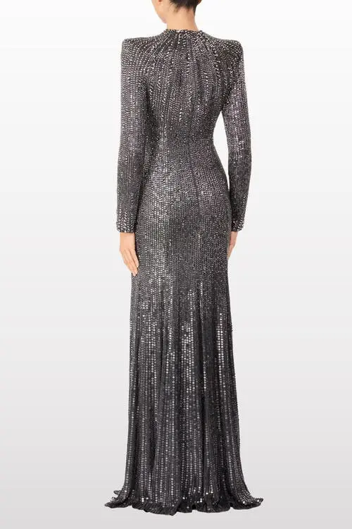 Jenny Packham Embellished Mock-neck Maxi Dress - Shadow Grey