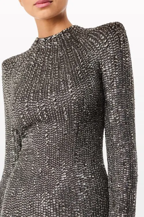Jenny Packham Embellished Mock-neck Maxi Dress - Shadow Grey