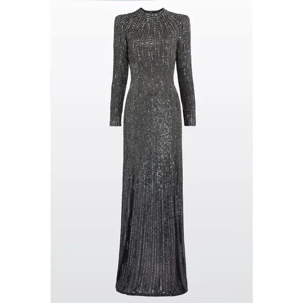 Jenny Packham Embellished Mock-neck Maxi Dress - Shadow Grey