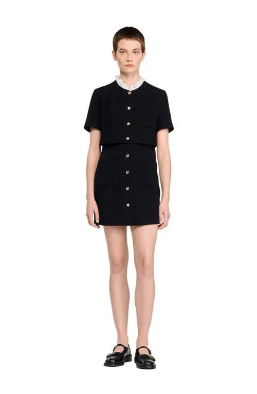 Sandro Short Tweed Dress With Detachable Collar