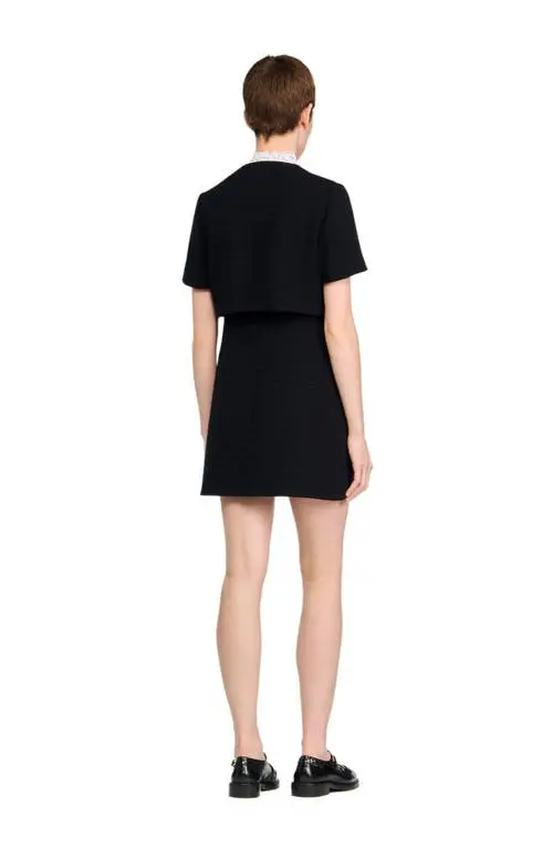 Sandro Short Tweed Dress With Detachable Collar