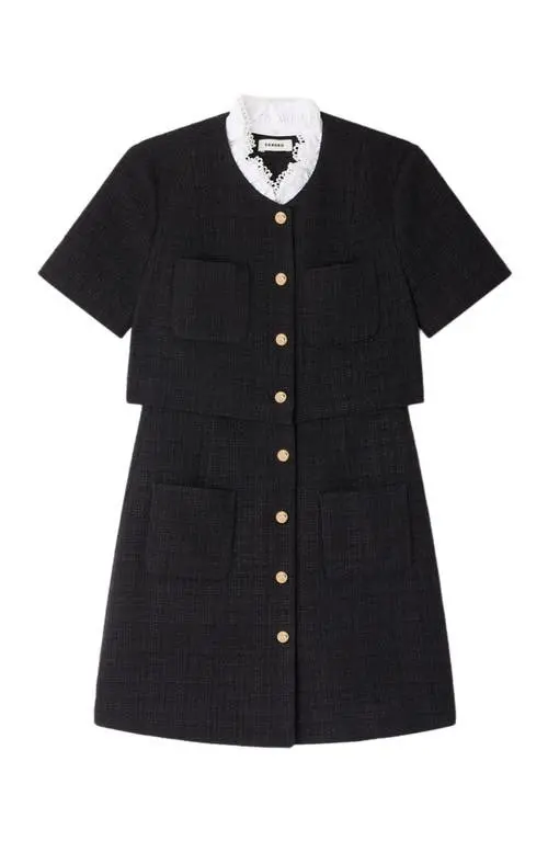 Sandro Short Tweed Dress With Detachable Collar