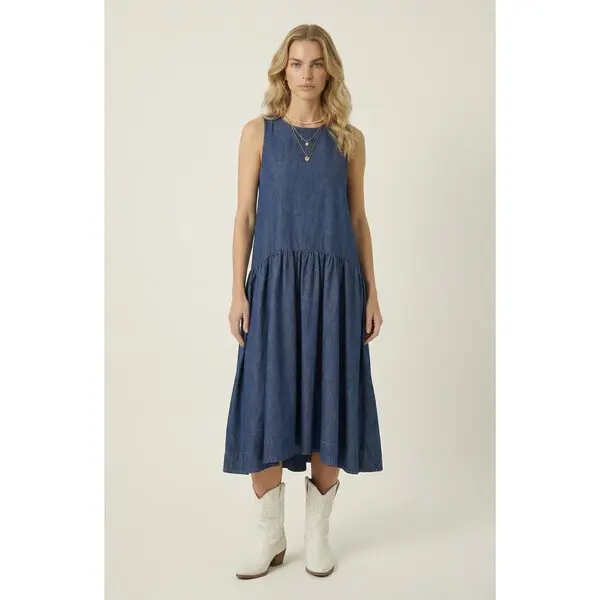 MODENAIRE Sleeveless Drop-waist Midi Dress - Blue