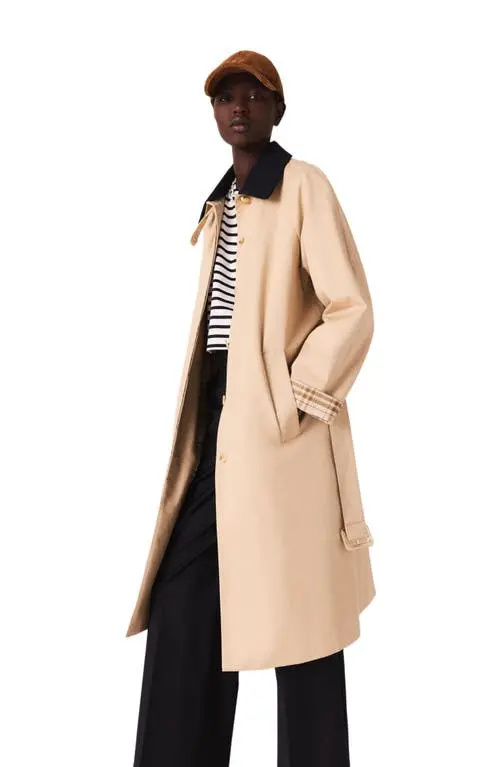 Maje Contrast Sleeve And Collar Trench - Beige